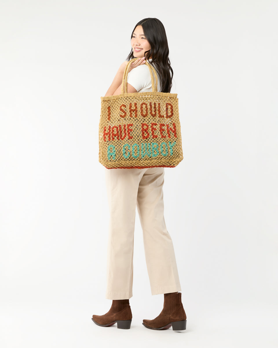 Large I Should Have Been A Cowboy Tote in Mustard/Brown/Spice/Aqua | Shop Ann Mashburn