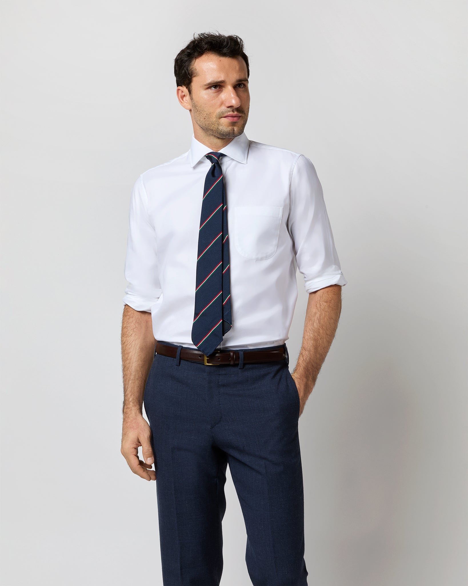 Spread Collar Dress Shirt In White Roxford Shop Sid Mashburn 5164