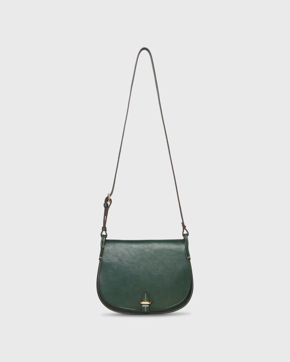 Medium Accordion Clara Crossbody Bag in Dark Green Leather | Shop Ann ...