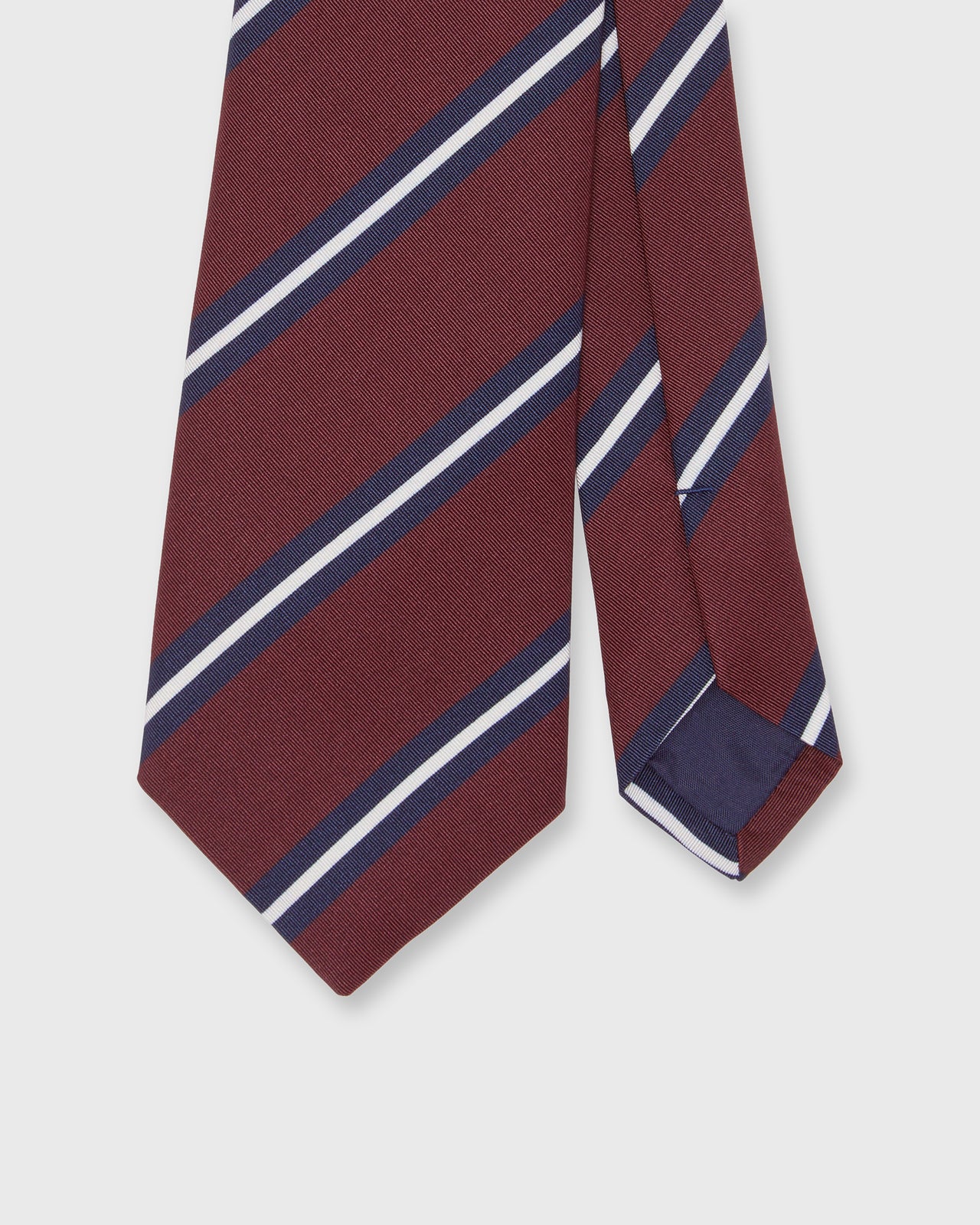 Irish Poplin Tie in Burgundy/Navy/White Stripe | Shop Sid Mashburn