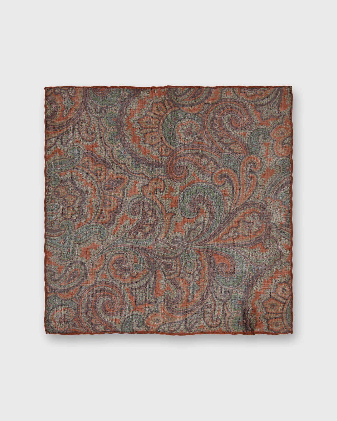 Wool/Silk Pocket Square in Orange/Lovat Paisley | Shop Sid Mashburn