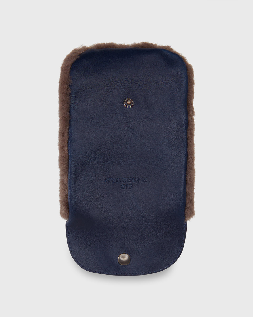 Shoe Polishing Mitt in Navy Leather/Shearling | Shop Sid Mashburn