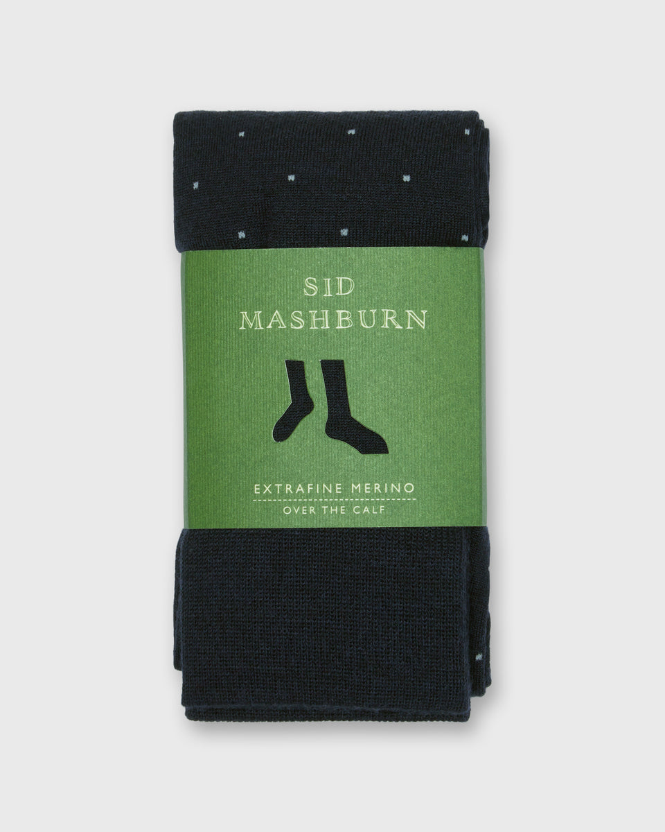 Over-The-Calf Dress Socks in Navy/Grey Dot Extra Fine Merino | Shop Sid ...