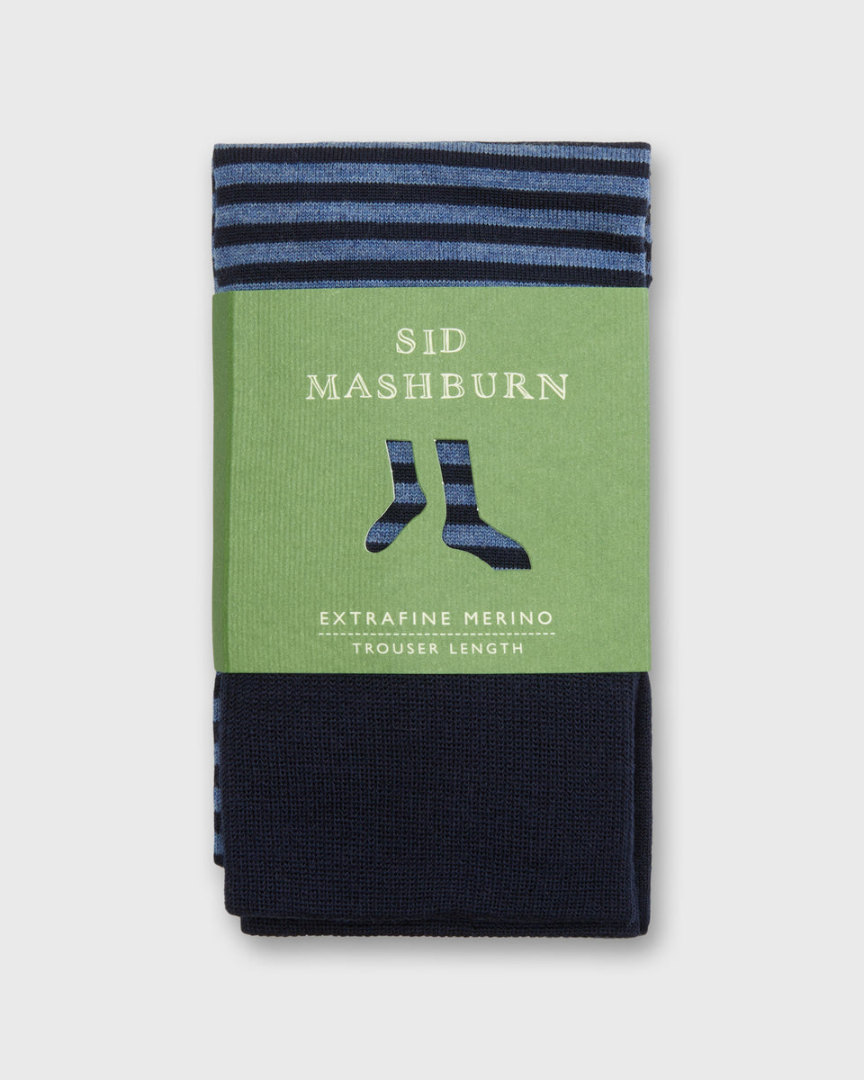 Striped Trouser Dress Socks in Navy/Heather Blue Extra Fine Merino ...