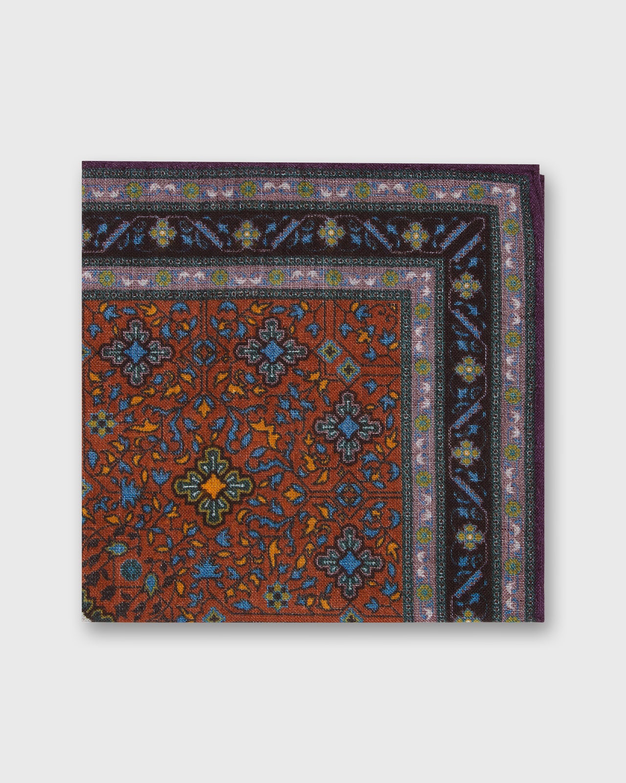Wool/Silk Pocket Square in Orange/Dusty Rose/Midnight Mosaic | Shop Sid Mashburn