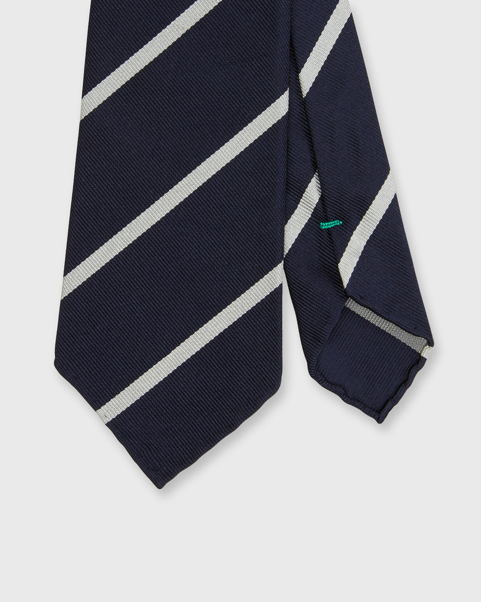 Silk Woven Tie in Midnight/Bone Bar Stripe | Shop Sid Mashburn