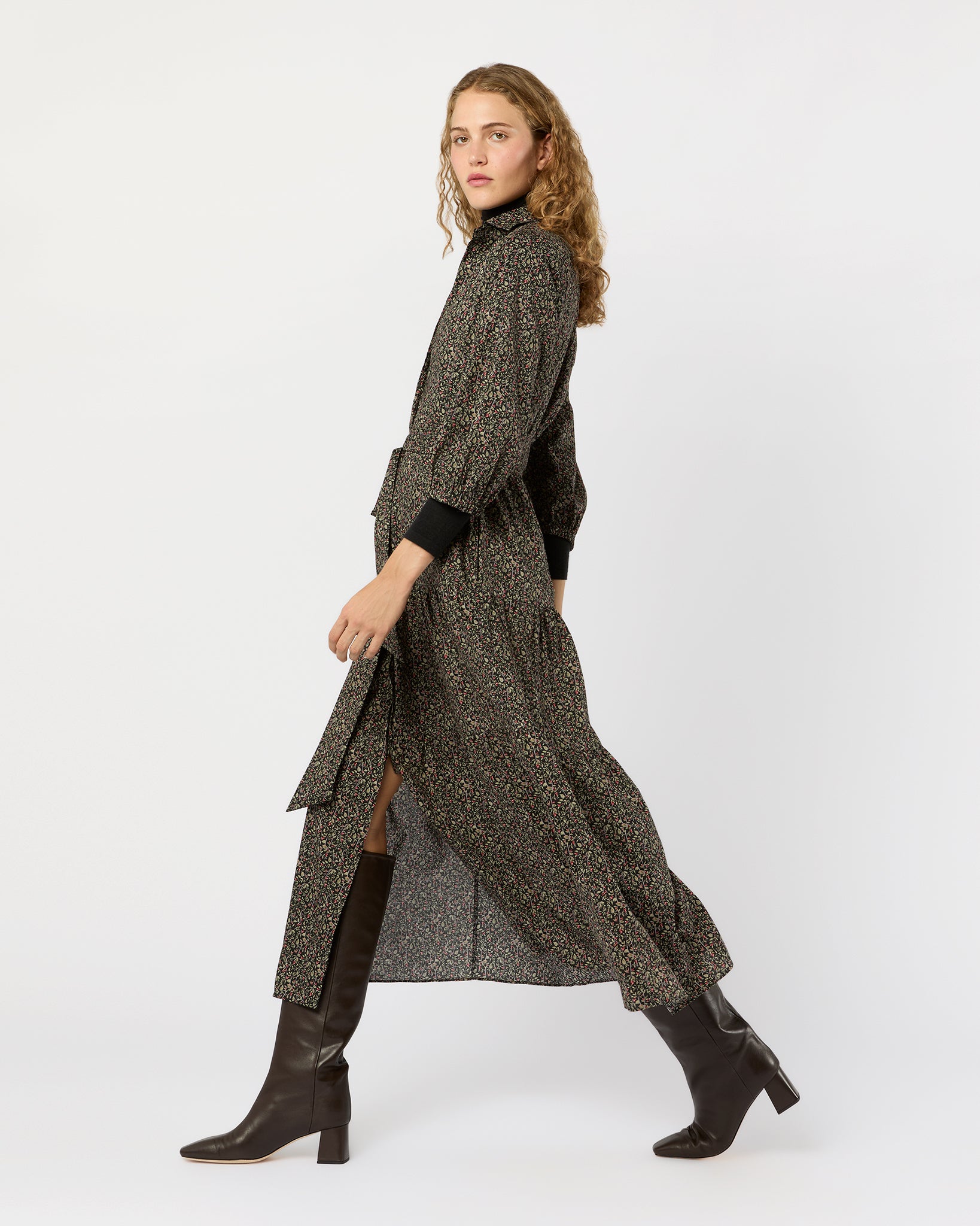 Isla Shirtdress in Olive/Red Berry Print Poplin | Shop Ann Mashburn