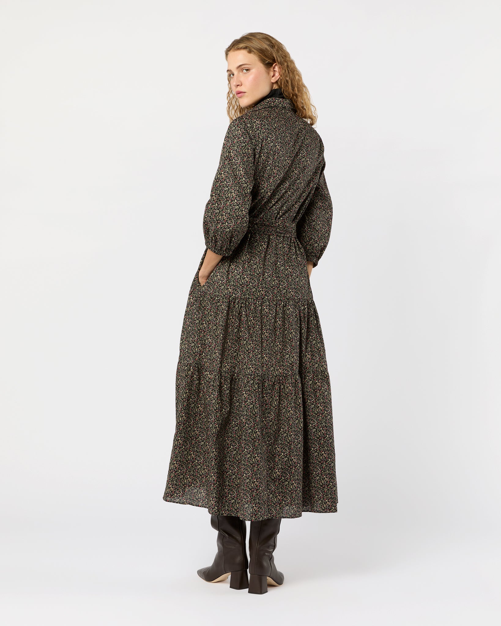 Isla Shirtdress in Olive/Red Berry Print Poplin | Shop Ann Mashburn