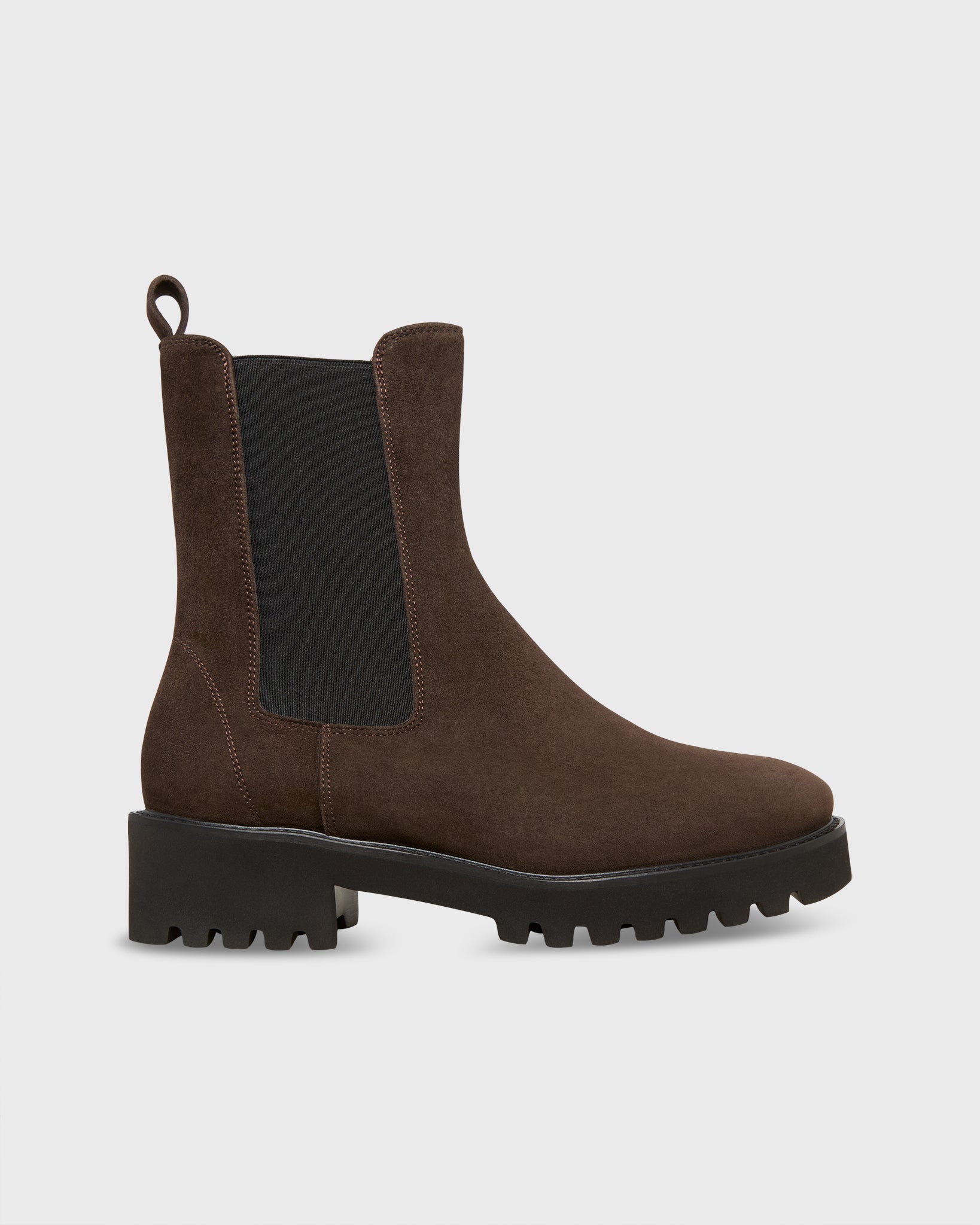 Tall Lug Sole Chelsea Boot in Chocolate Suede | Shop Ann Mashburn