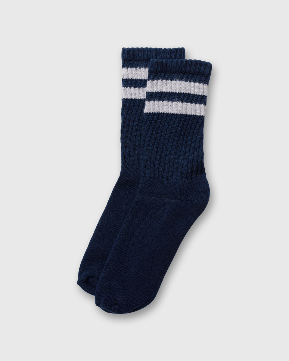 Retro Double Stripe Socks in Navy | Shop Sid Mashburn