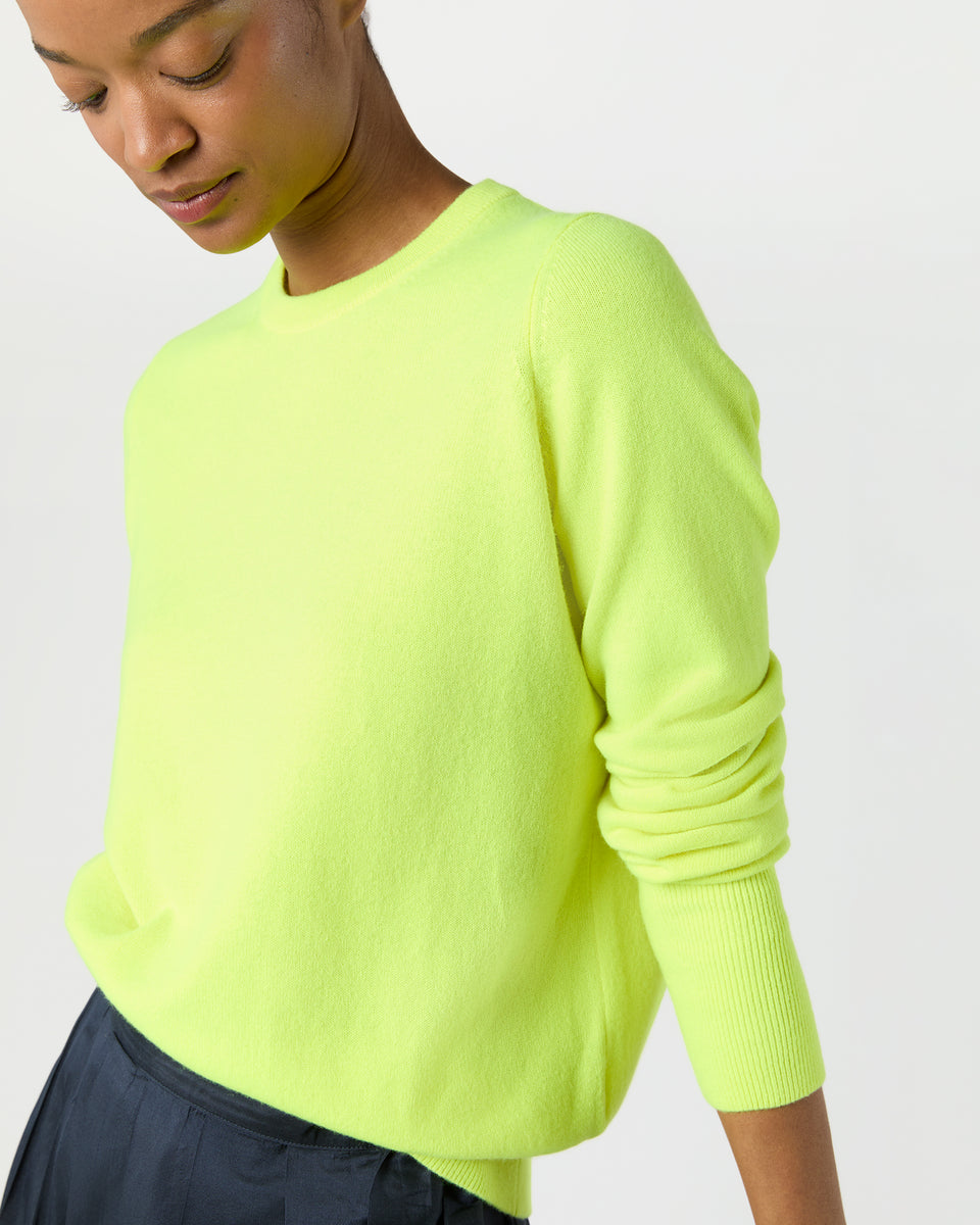 Kit Crewneck Sweater in Neon Yellow Cashmere | Shop Ann Mashburn