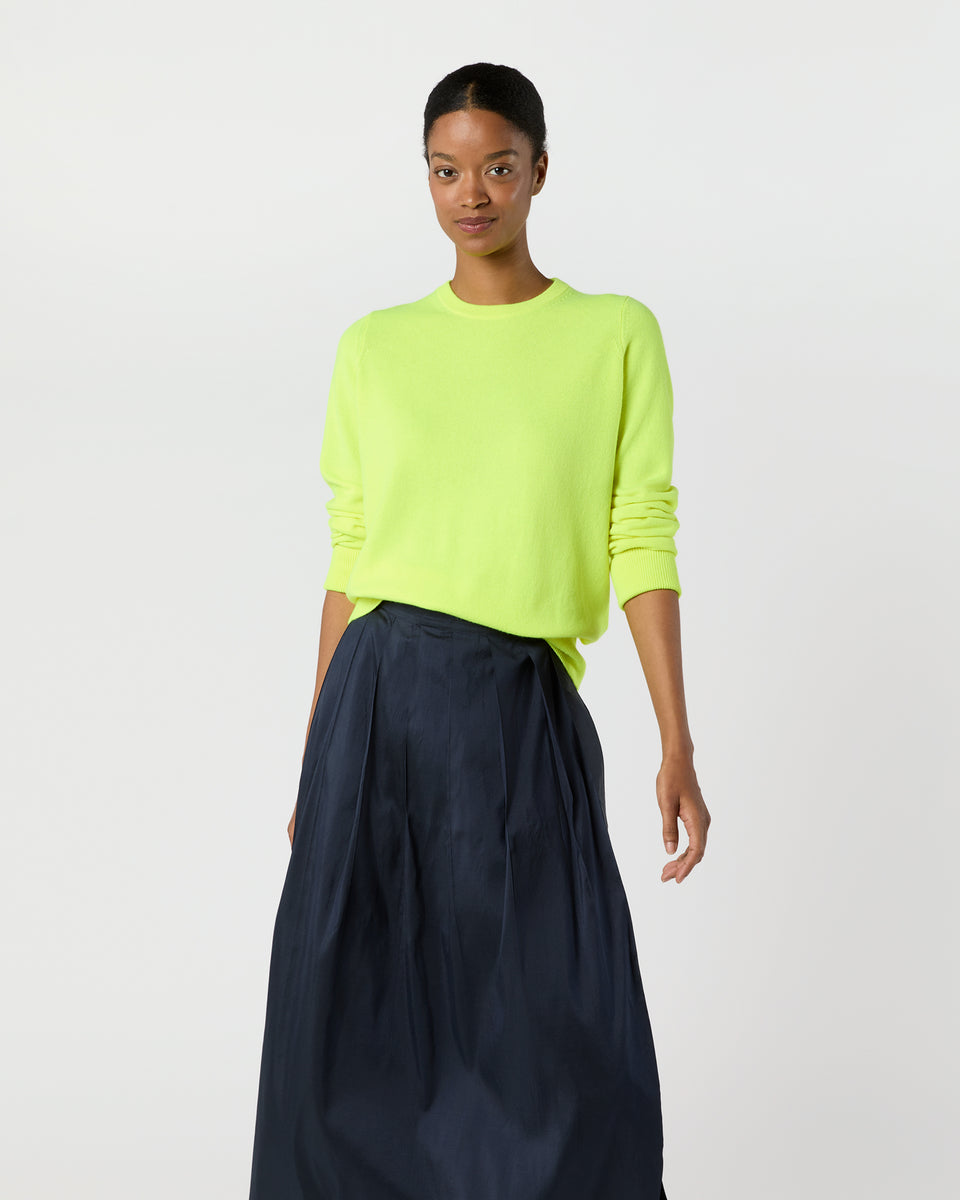 Kit Crewneck Sweater in Neon Yellow Cashmere | Shop Ann Mashburn