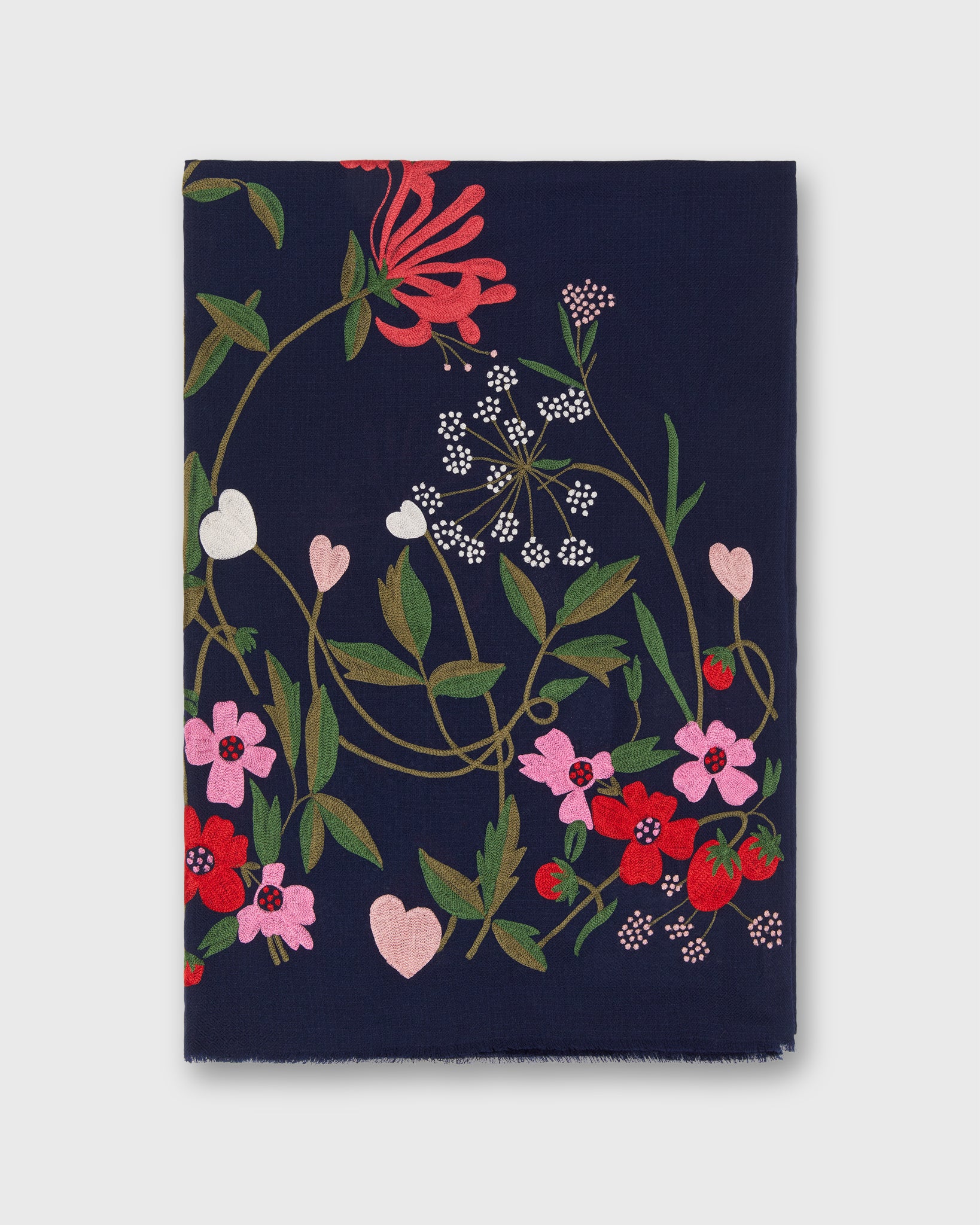 Floral Border Scarf in Peacoat Navy | Shop Ann Mashburn
