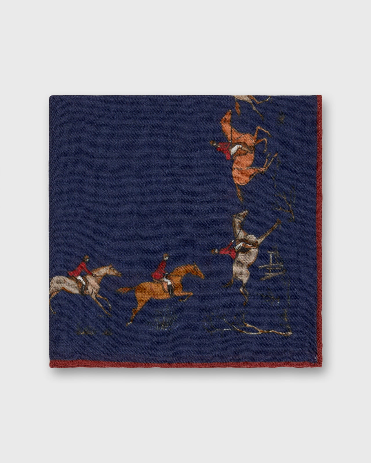 Wool/Silk Pocket Square in Blue Field Riders | Shop Sid Mashburn