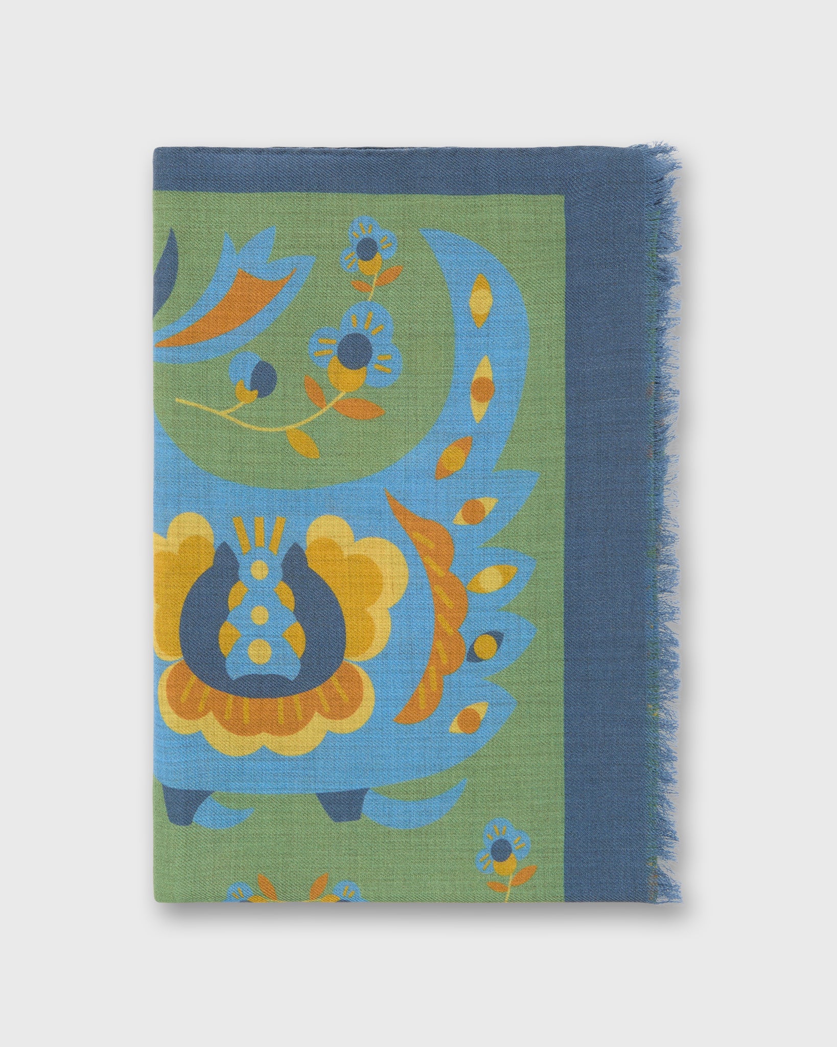 Wool Print Scarf in Lovat/Blue Fowl | Shop Sid Mashburn