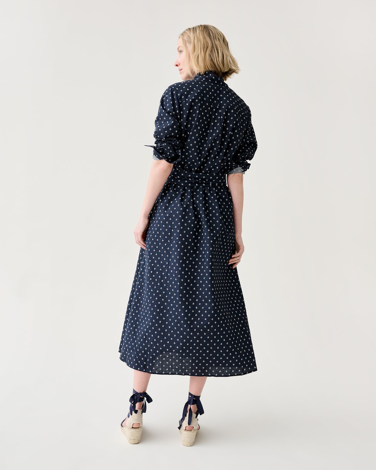 Annette Dress in Navy Leaf Printed Crinkle Cotton | Shop Ann Mashburn