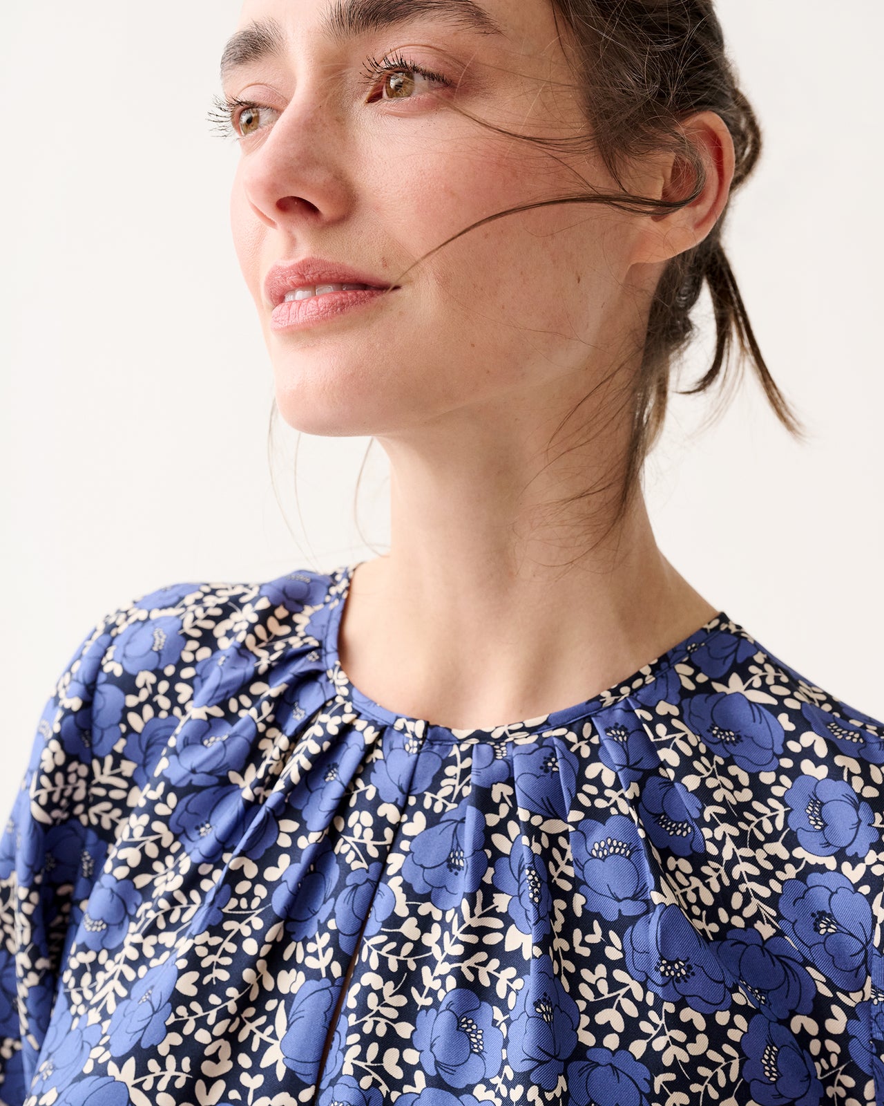 Aba Maxi Dress in Navy/Blue Peony Buds Printed Silk Twill | Shop Ann ...