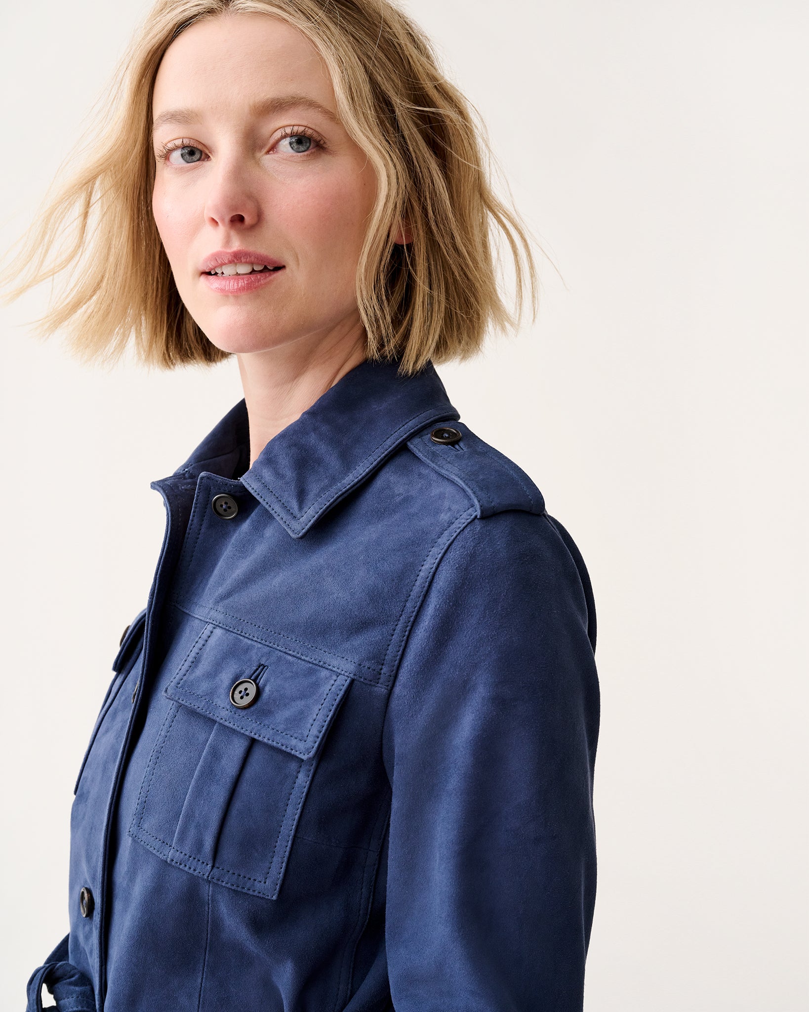 Safari Jacket in Bright Navy Suede | Shop Ann Mashburn