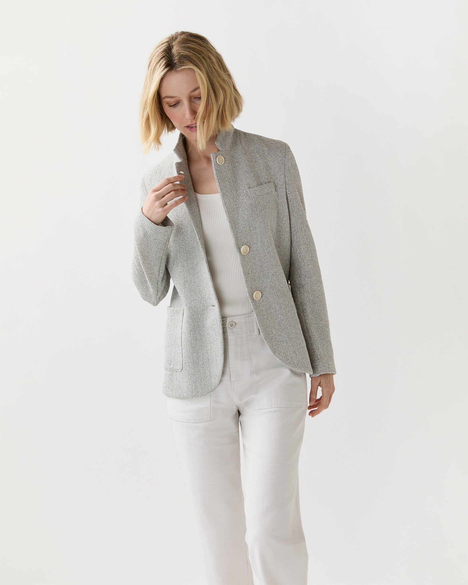 Stand Up Collar Blazer in Ash | Ann Mashburn | Shop Ann Mashburn